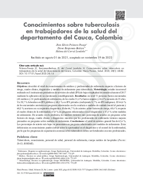 (PDF) Conocimientos sobre tuberculosis en trabajadores de la salud del ...