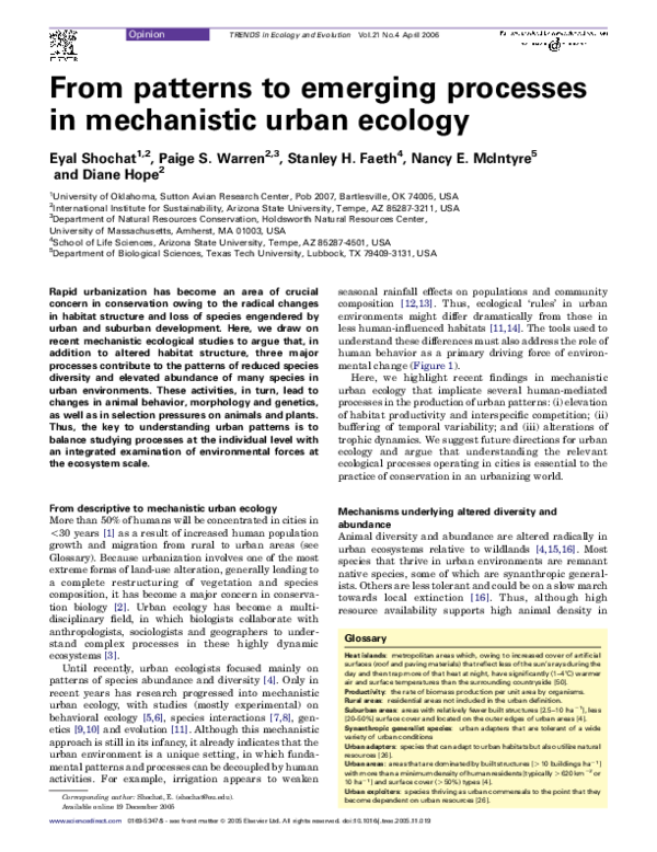 (PDF) From patterns to emerging processes in mechanistic urban ecology