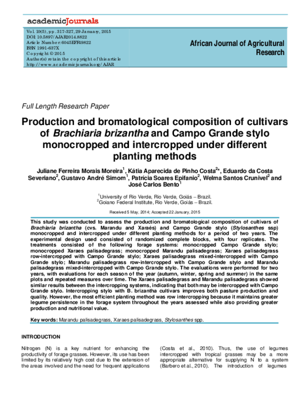 (PDF) Production and bromatological composition of cultivars of ...