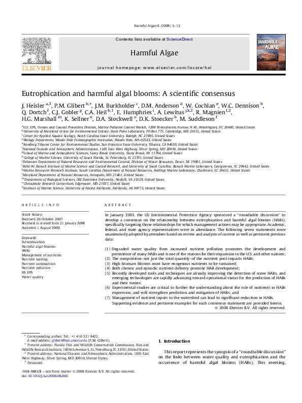 (PDF) Eutrophication and harmful algal blooms: A scientific consensus