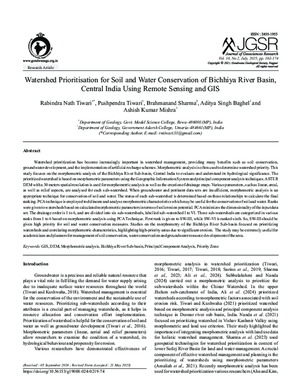 (PDF) Watershed Prioritisation for Soil and Water Conservation of ...