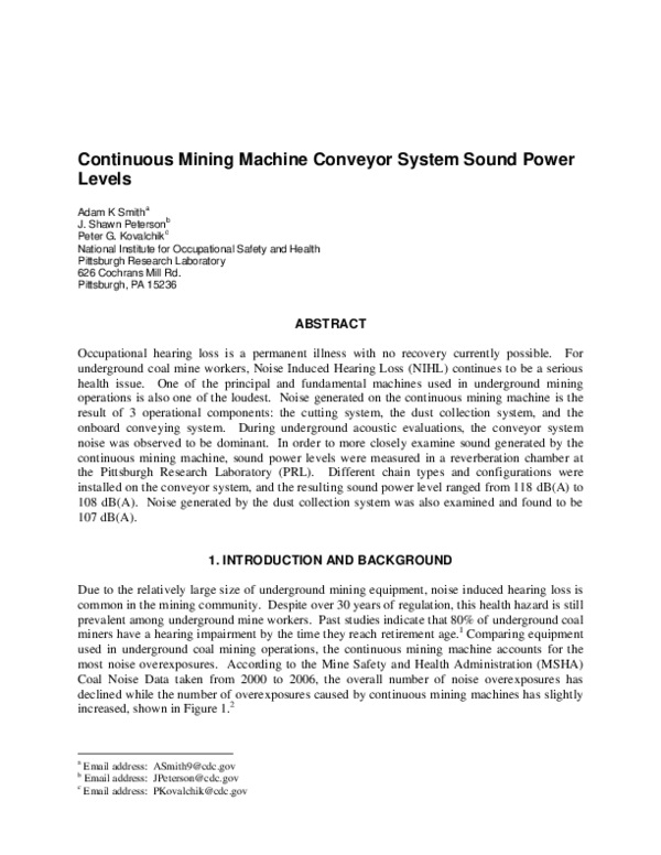 (PDF) Continuous mining machine conveyor system sound power levels