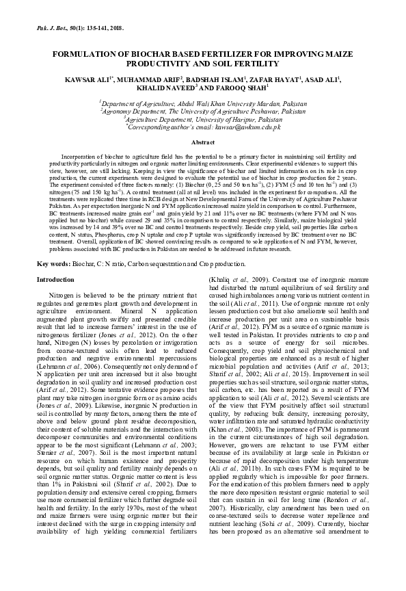 (PDF) Formulation of Biochar Based Fertilizer for Improving Maize ...