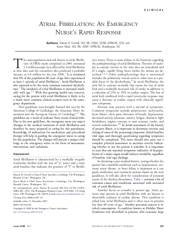 (PDF) Atrial Fibrillation: An Emergency Nurse’s Rapid Response