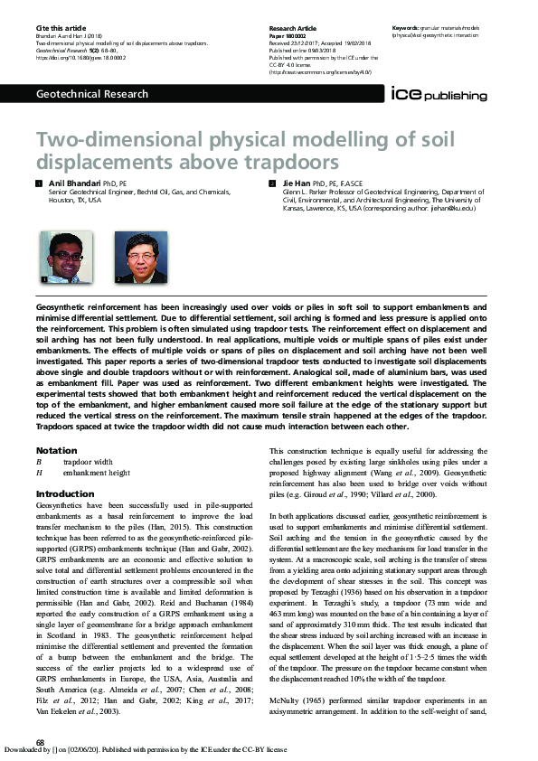 (PDF) Two-dimensional physical modelling of soil displacements above trapdoors