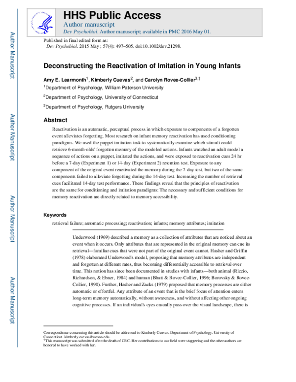(PDF) Deconstructing the reactivation of imitation in young infants