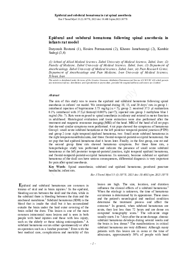 (PDF) Epidural and subdural hematoma following spinal anesthesia in ...