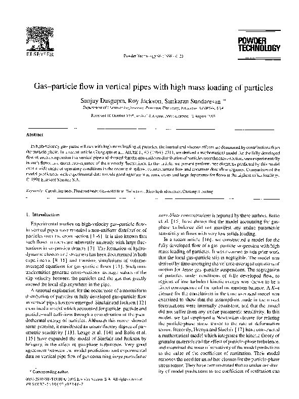 (PDF) Gas-particle flow in vertical pipes with high mass loading of particles