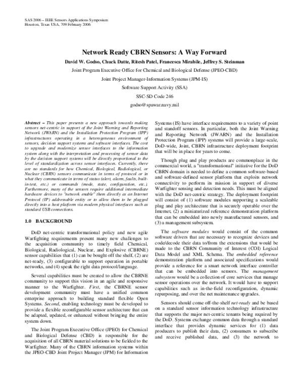 (PDF) Network ready CBRN sensors: a way forward
