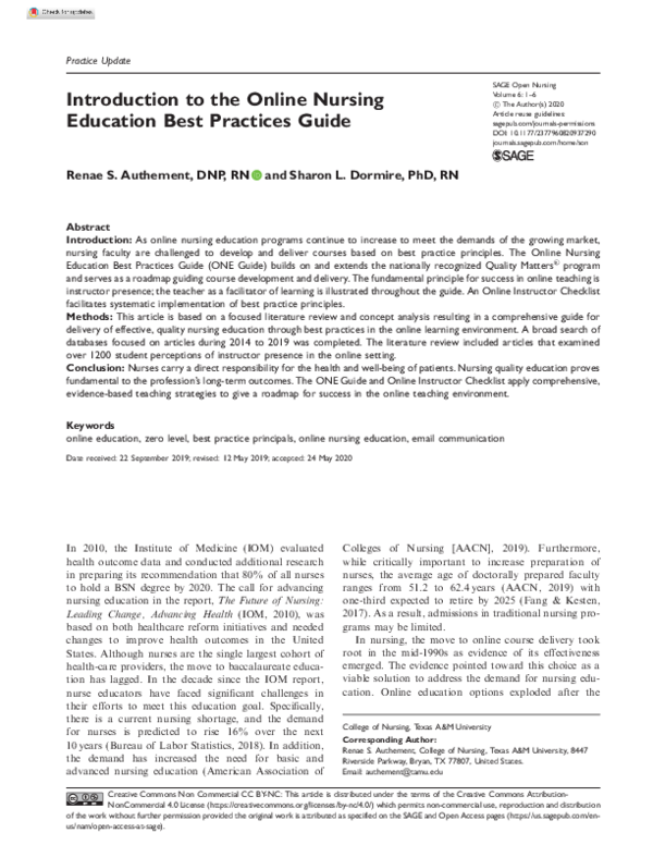(PDF) Introduction to the Online Nursing Education Best Practices Guide
