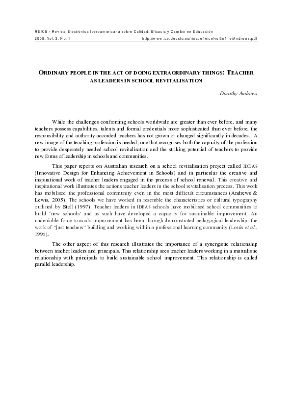 (PDF) Ordinary people in the act of doing extraordinary things: Teacher ...
