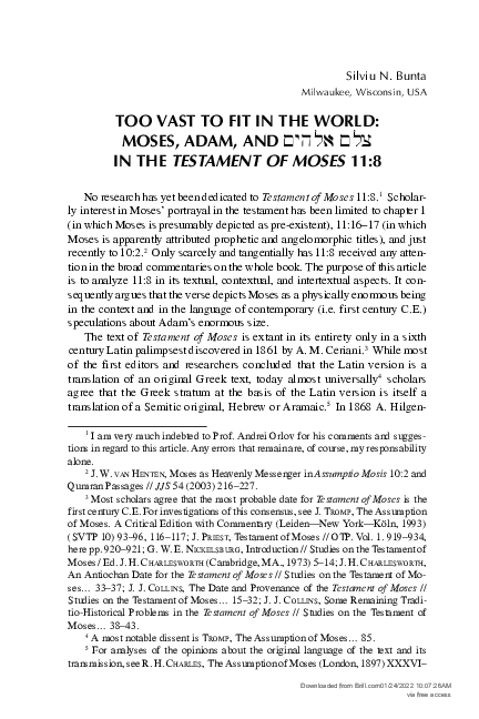 (PDF) Too Vast to Fit in the World: Moses, Adam, and in the Testament ...