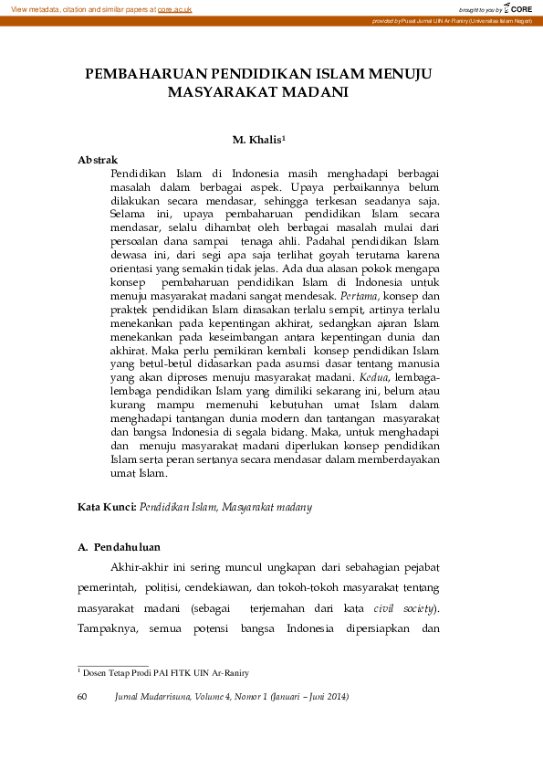 (PDF) Pembaharuan Pendidikan Islam Menuju Masyarakat Madani