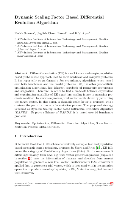 (PDF) Dynamic scaling factor based differential evolution algorithm