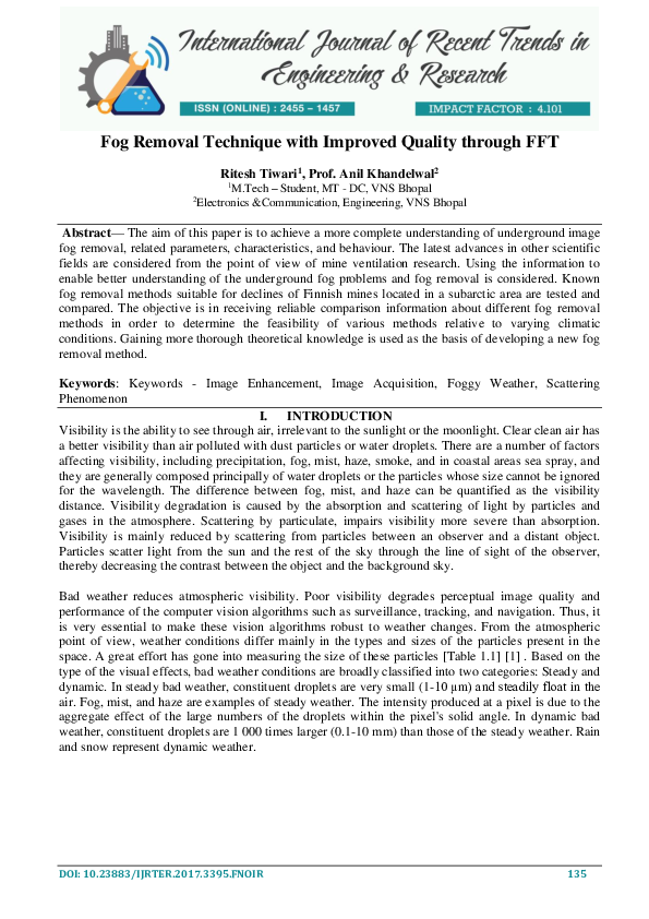 (PDF) Fog Removal Technique with Improved Quality through FFT