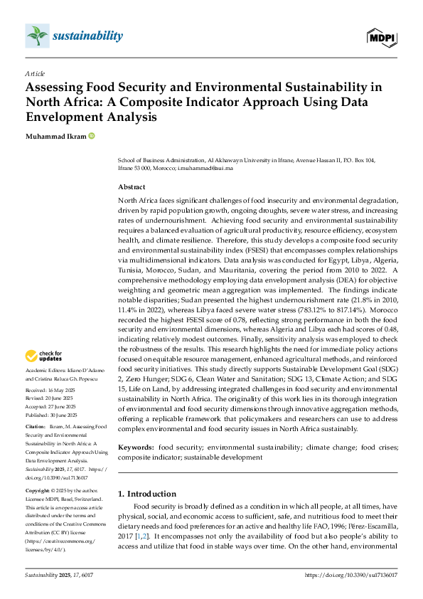 (PDF) Assessing Food Security and Environmental Sustainability in North ...