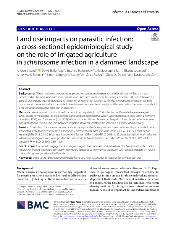 (PDF) Land use impacts on parasitic infection: a cross-sectional ...