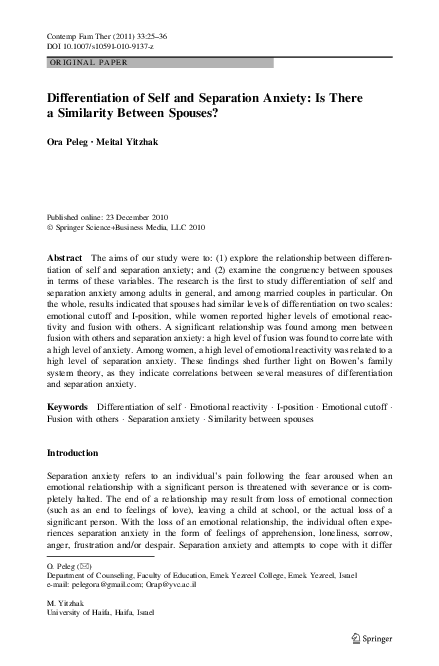 (PDF) Differentiation of Self and Separation Anxiety: Is There a ...
