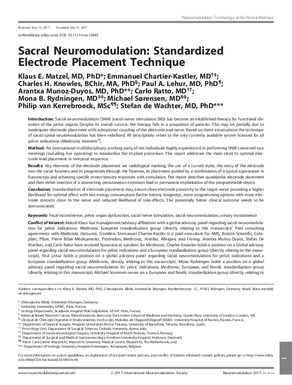 (PDF) Sacral Neuromodulation: Standardized Electrode Placement Technique