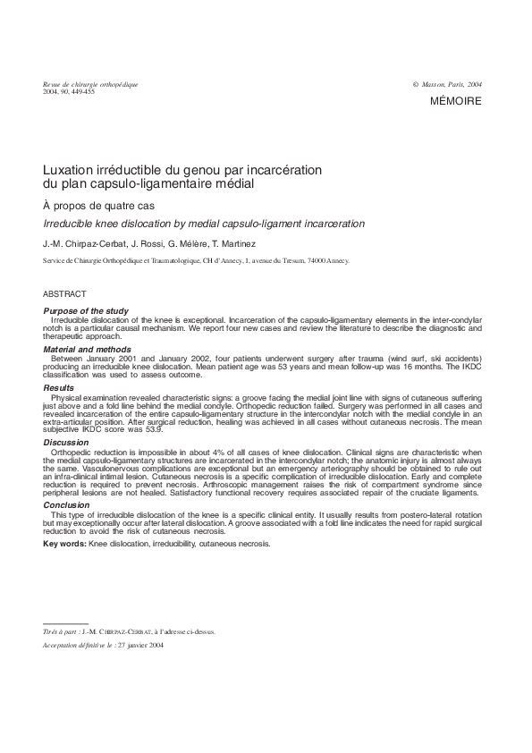 (PDF) Luxation irréductible du genou par incarcération du plan capsulo ...