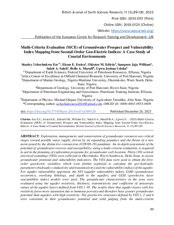 Pdf Multi Criteria Evaluation Mce Of Groundwater Prospect And Vulnerability Index Mapping