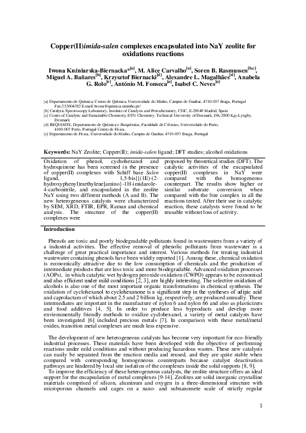 (PDF) Copper(II)–imida‐salen Complexes Encapsulated into NaY Zeolite ...