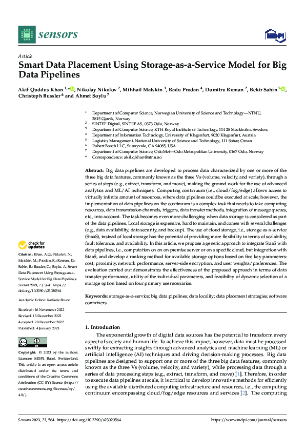 (PDF) Smart Data Placement Using Storage-as-a-Service Model for Big Data Pipelines
