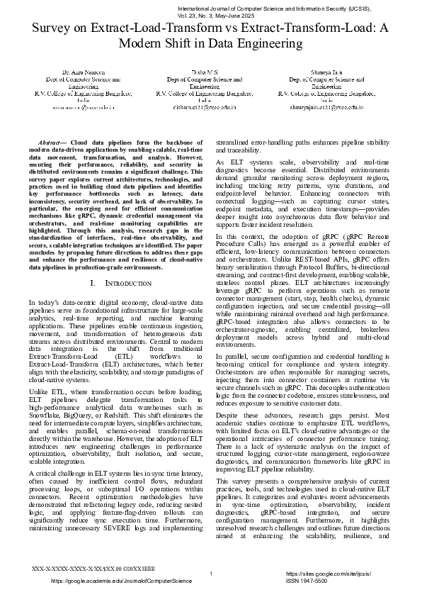 (PDF) Survey on Extract-Load-Transform vs Extract-Transform-Load: A Modern Shift in Data Engineering