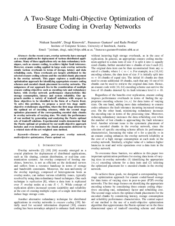 (PDF) A Two-Stage Multi-objective Optimization of Erasure Coding in ...
