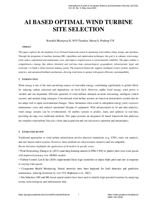 (PDF) AI BASED OPTIMAL WIND TURBINE SITE SELECTION
