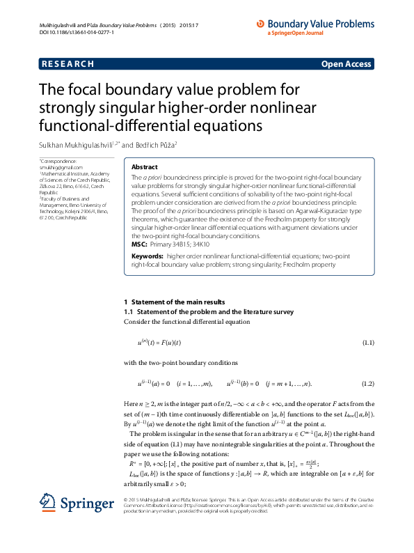 (PDF) The focal boundary value problem for strongly singular higher ...