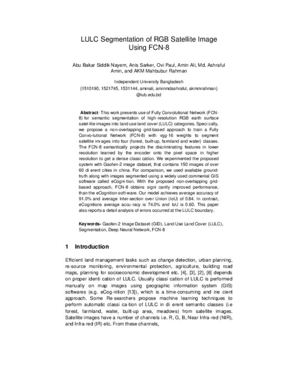 (PDF) LULC Segmentation of RGB Satellite Image Using FCN-8