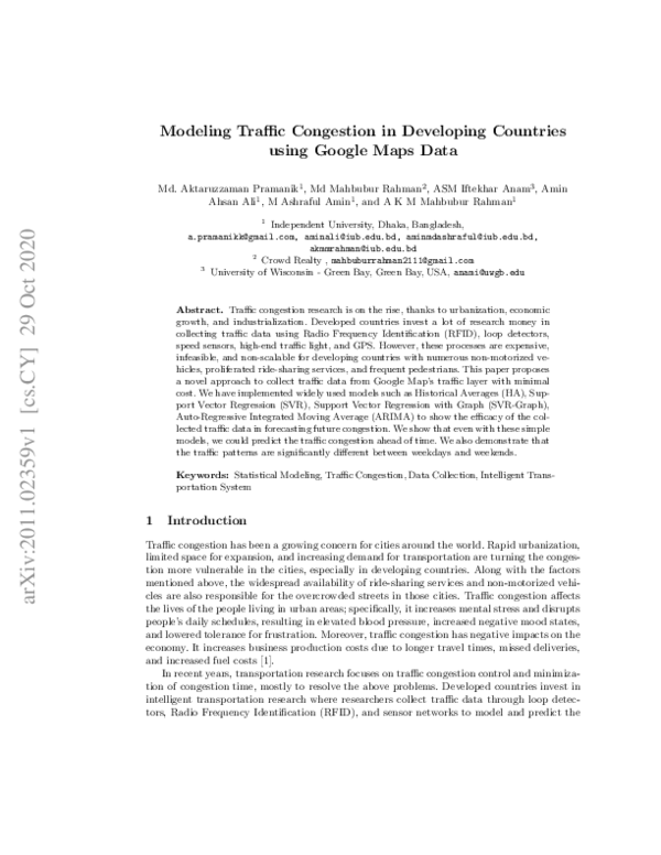 (PDF) Modeling Traffic Congestion in Developing Countries using Google ...