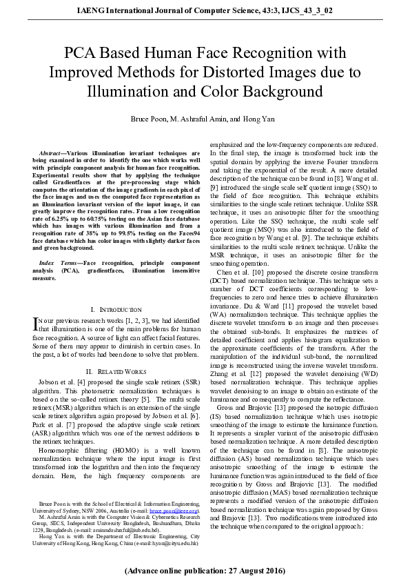 (PDF) PCA Based Human Face Recognition with Improved Methods for Distorted Images due to ...