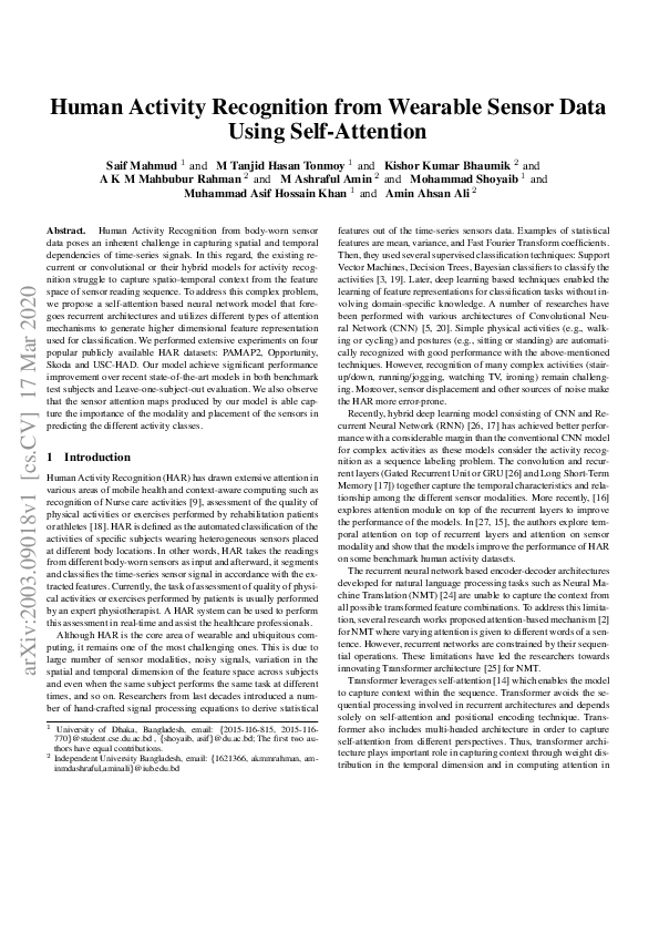 (PDF) Human Activity Recognition from Wearable Sensor Data Using Self-Attention