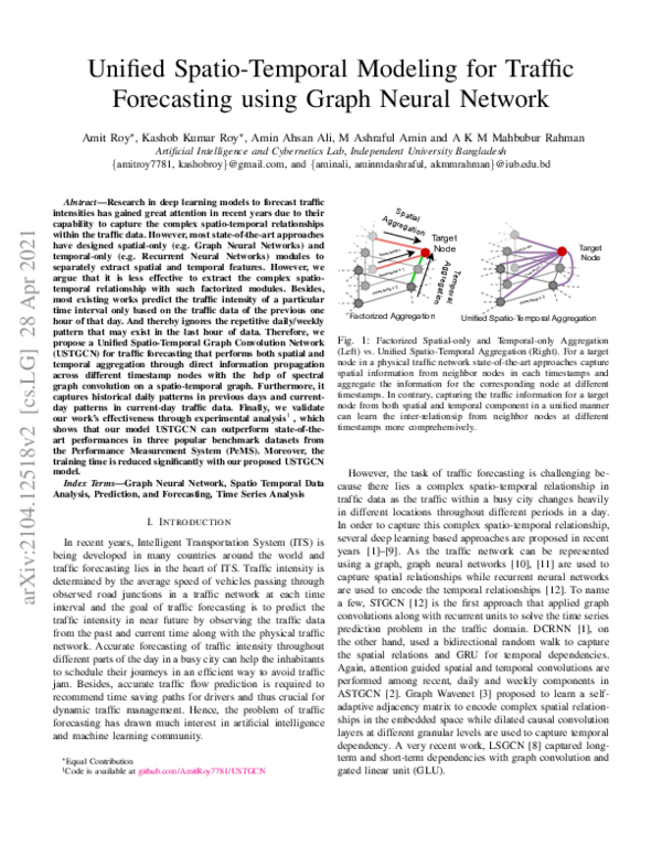 (PDF) Unified Spatio-Temporal Modeling for Traffic Forecasting using ...