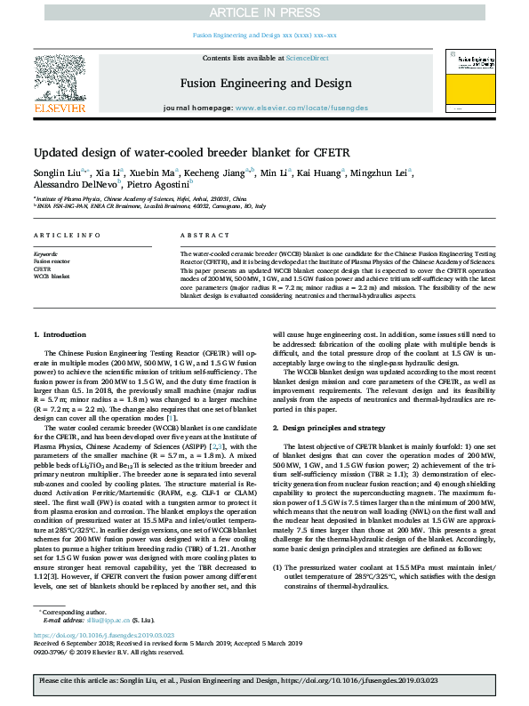 (PDF) Updated design of water-cooled breeder blanket for CFETR