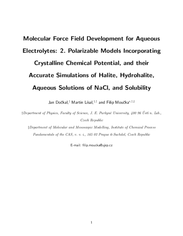 (PDF) Molecular Force Field Development for Aqueous Electrolytes: 2 ...