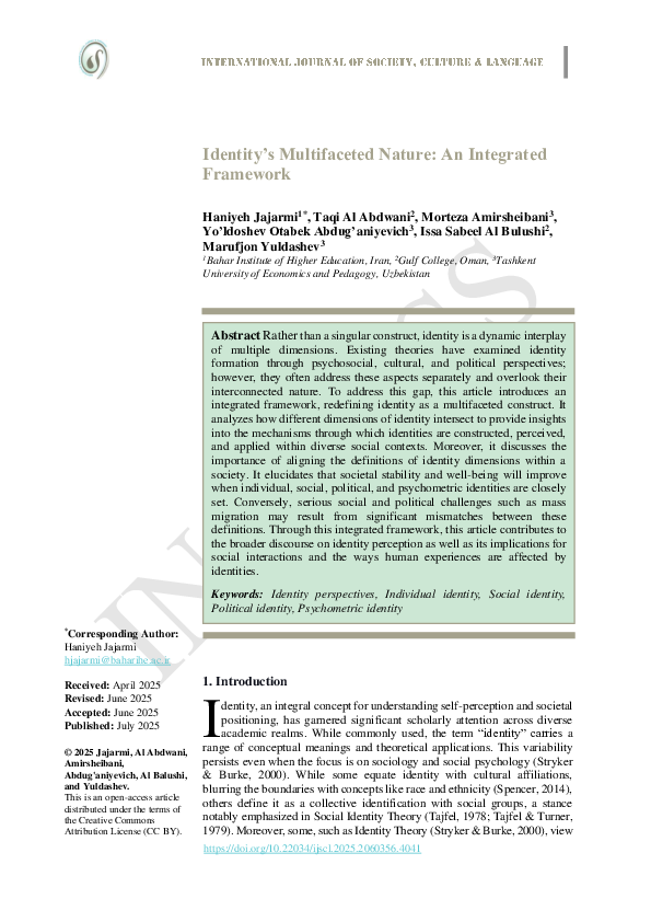 (PDF) Identity's Multifaceted Nature: An Integrated Framework
