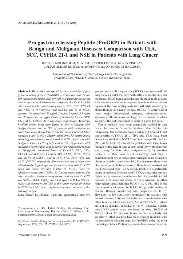 (PDF) Pro-gastrin-releasing peptide (proGRP) in patients with benign ...