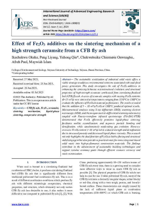 (PDF) Effect of Fe2O3 additives on the sintering mechanism of a high strength ceramsite from a ...