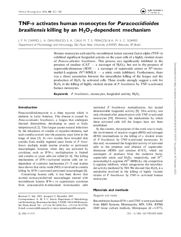 (PDF) TNF-α activates human monocytes forParacoccidioides ...