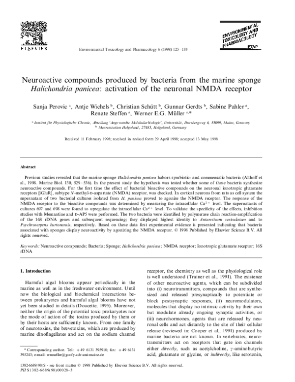 (PDF) Neuroactive compounds produced by bacteria from the marine sponge Halichondria panicea ...