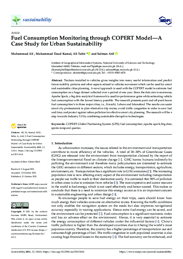 (PDF) Fuel Consumption Monitoring through COPERT Model—A Case Study for ...