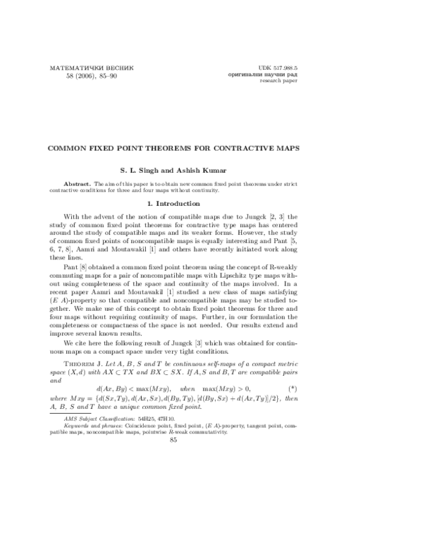 (PDF) Common Fixed Point Theorems for Contractive Maps