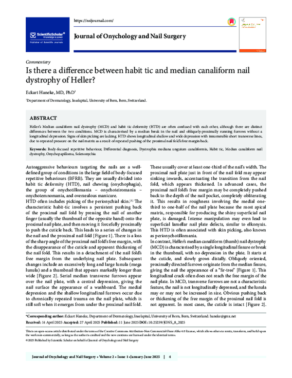 (PDF) Is there a difference between habit tic and median canaliform ...