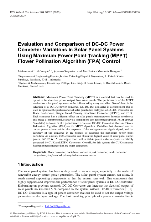 (PDF) Evaluation and Comparison of DC-DC Power Converter Variations in Solar Panel Systems Using ...