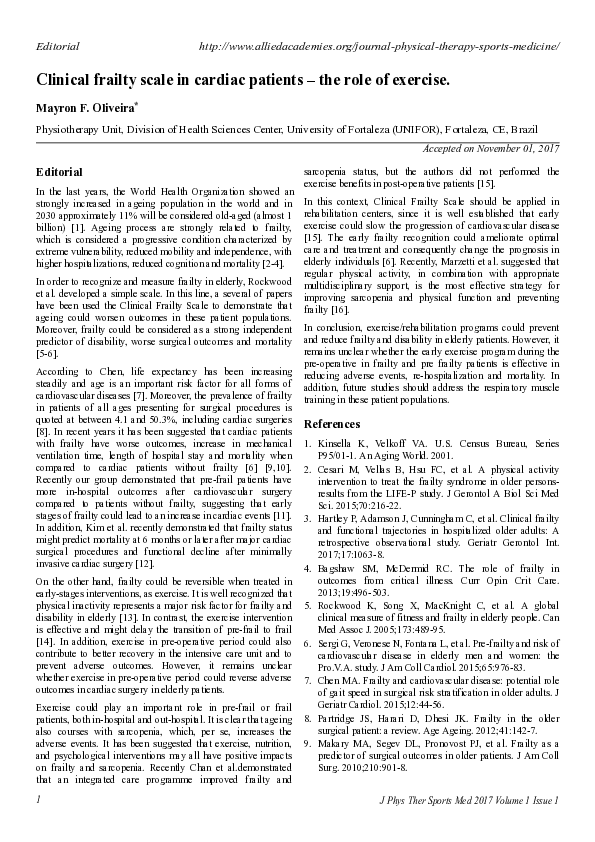 (PDF) Clinical frailty scale in cardiac patients- the role of exercise