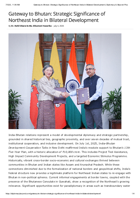 (PDF) Gateway to Bhutan: Strategic Significance of Northeast India in ...