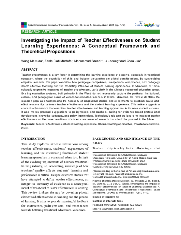 (PDF) Investigating the Impact of Teacher Effectiveness on Student ...